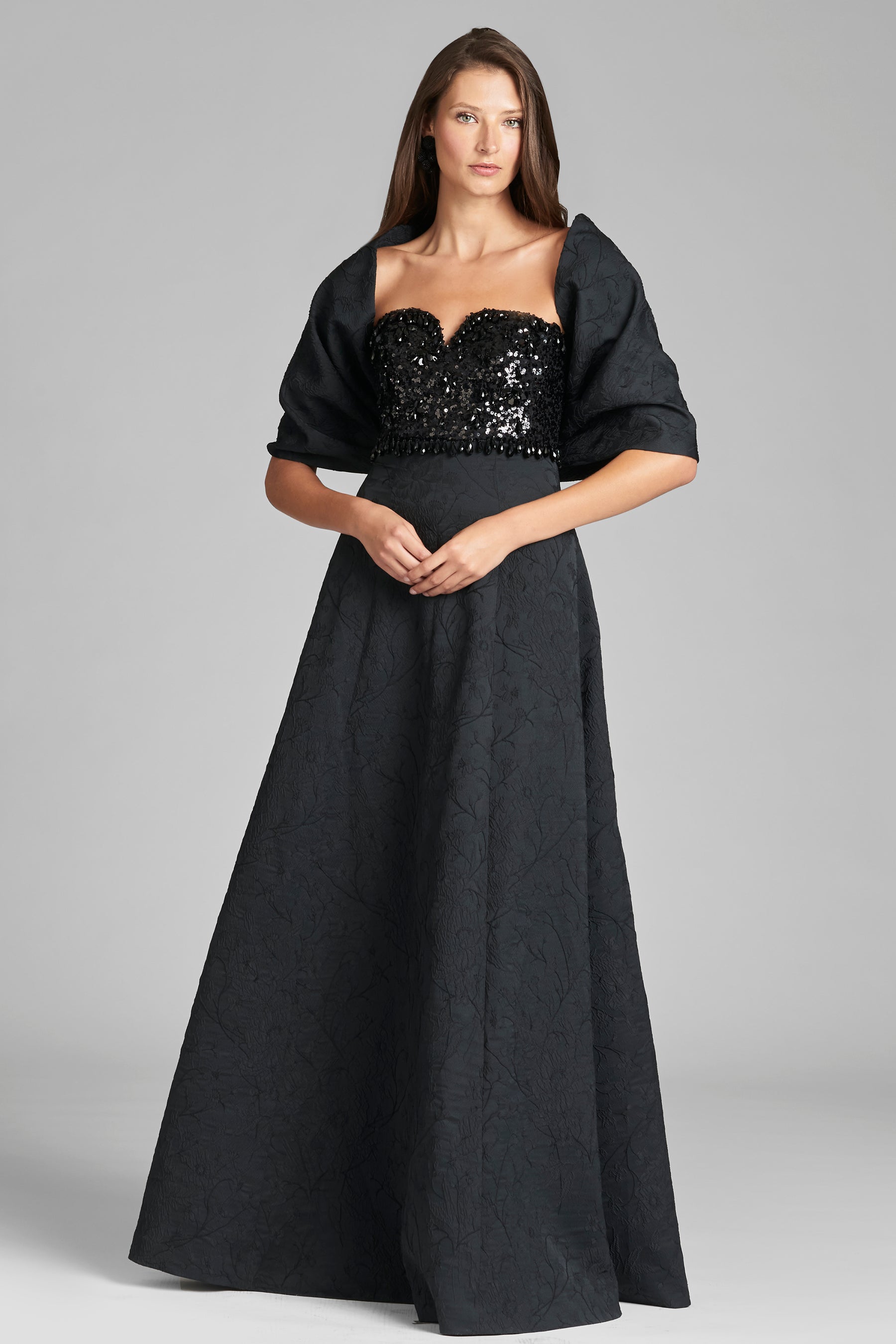 THE HUG SHAWL in BLACK JACQUARD CLOQUE - Sachin & Babi
