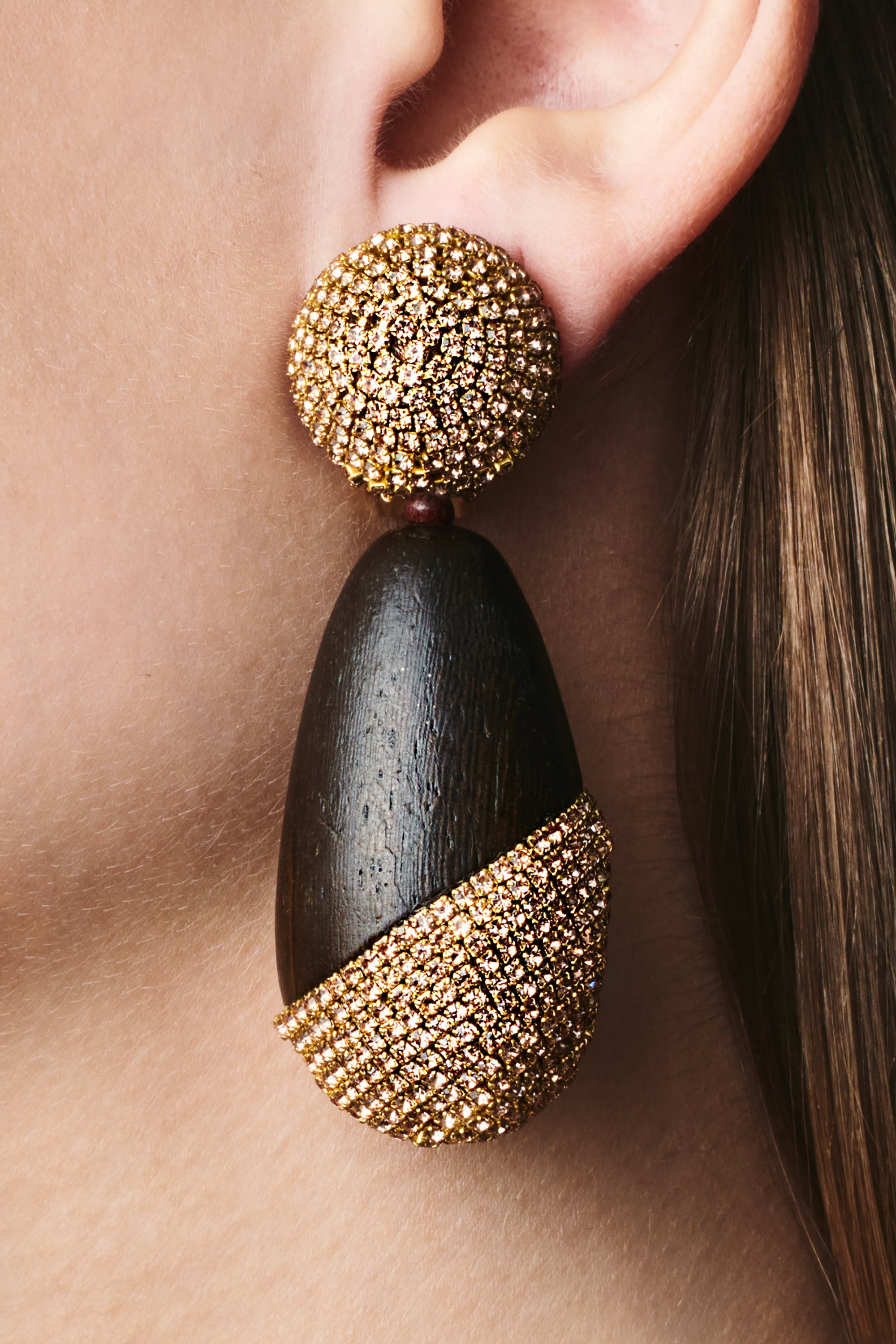 CHRISTINA EARRINGS in ROBLE WOOD/CHAMPAGNE - Sachin & Babi
