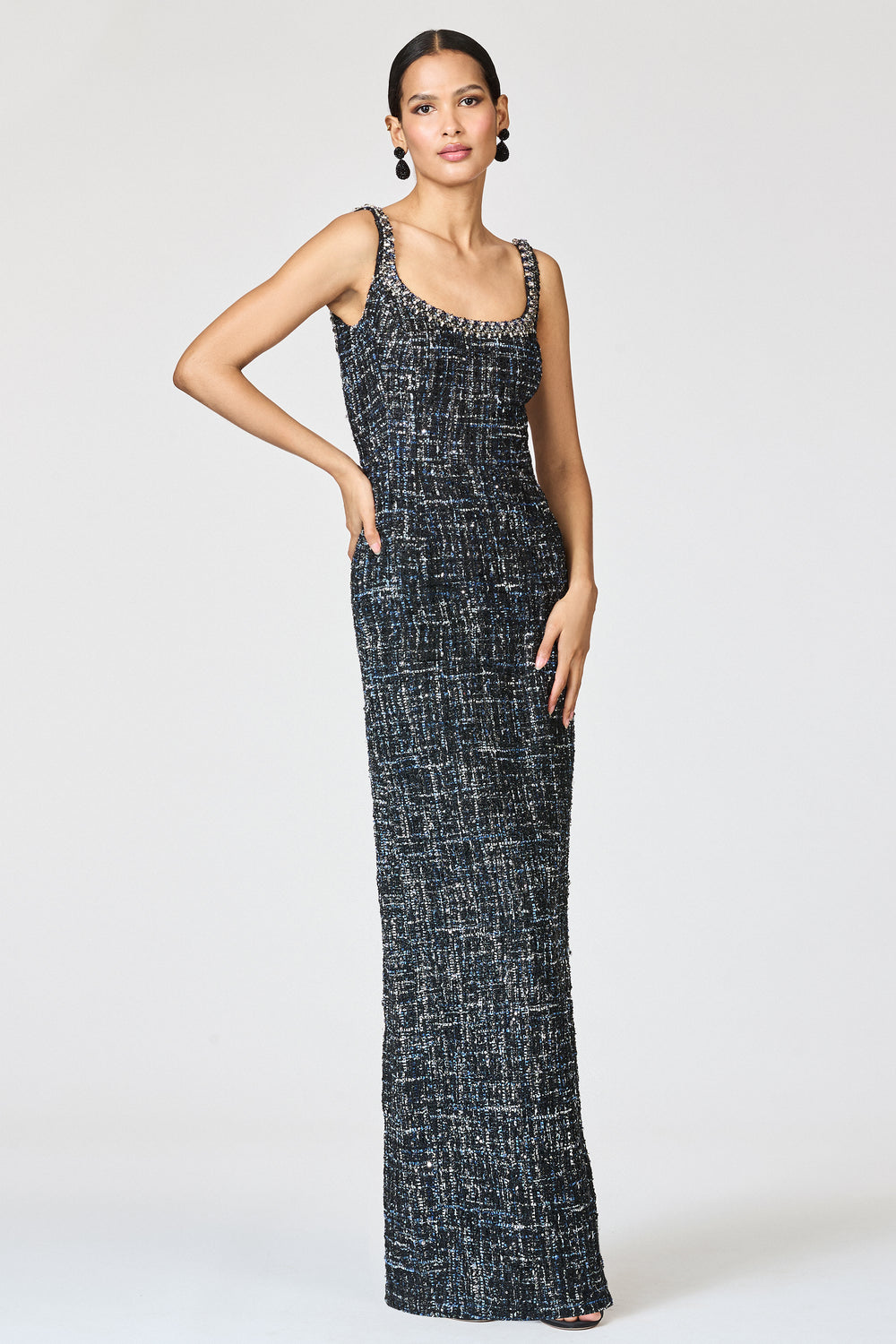 EMBELLISHED TWEED LANA GOWN in OBSIDIAN FROST - Sachin & Babi