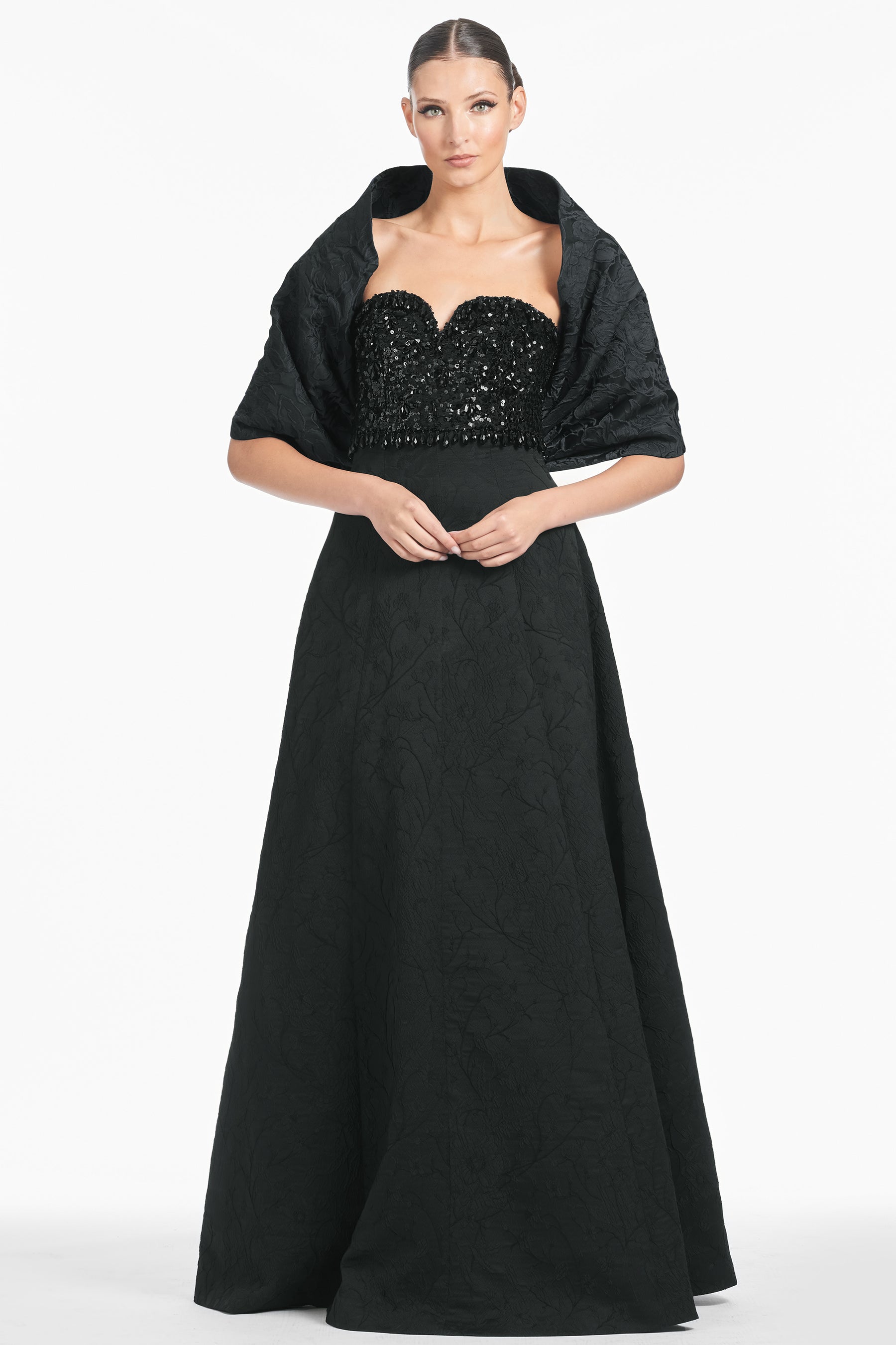 THE HUG SHAWL in BLACK JACQUARD CLOQUE - Sachin & Babi