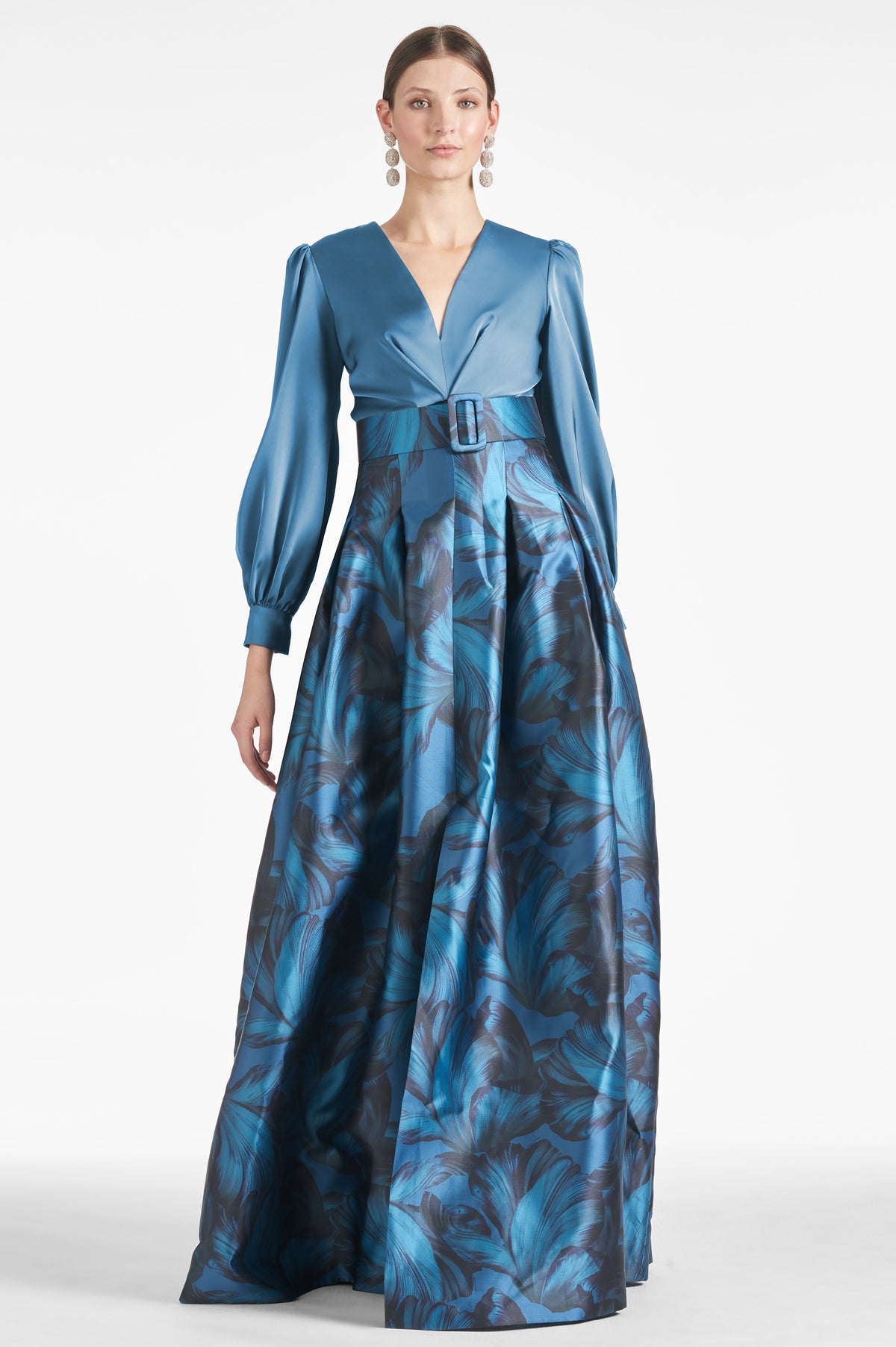 Zoe Gown in Smokey Slate/Tonal Petal - Sachin & Babi