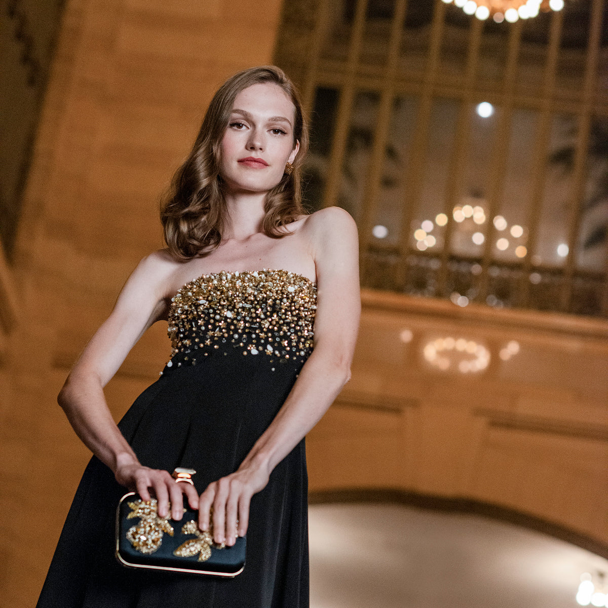 Sequin Solid Charcoal Black Simone Gown | Sachin & Babi